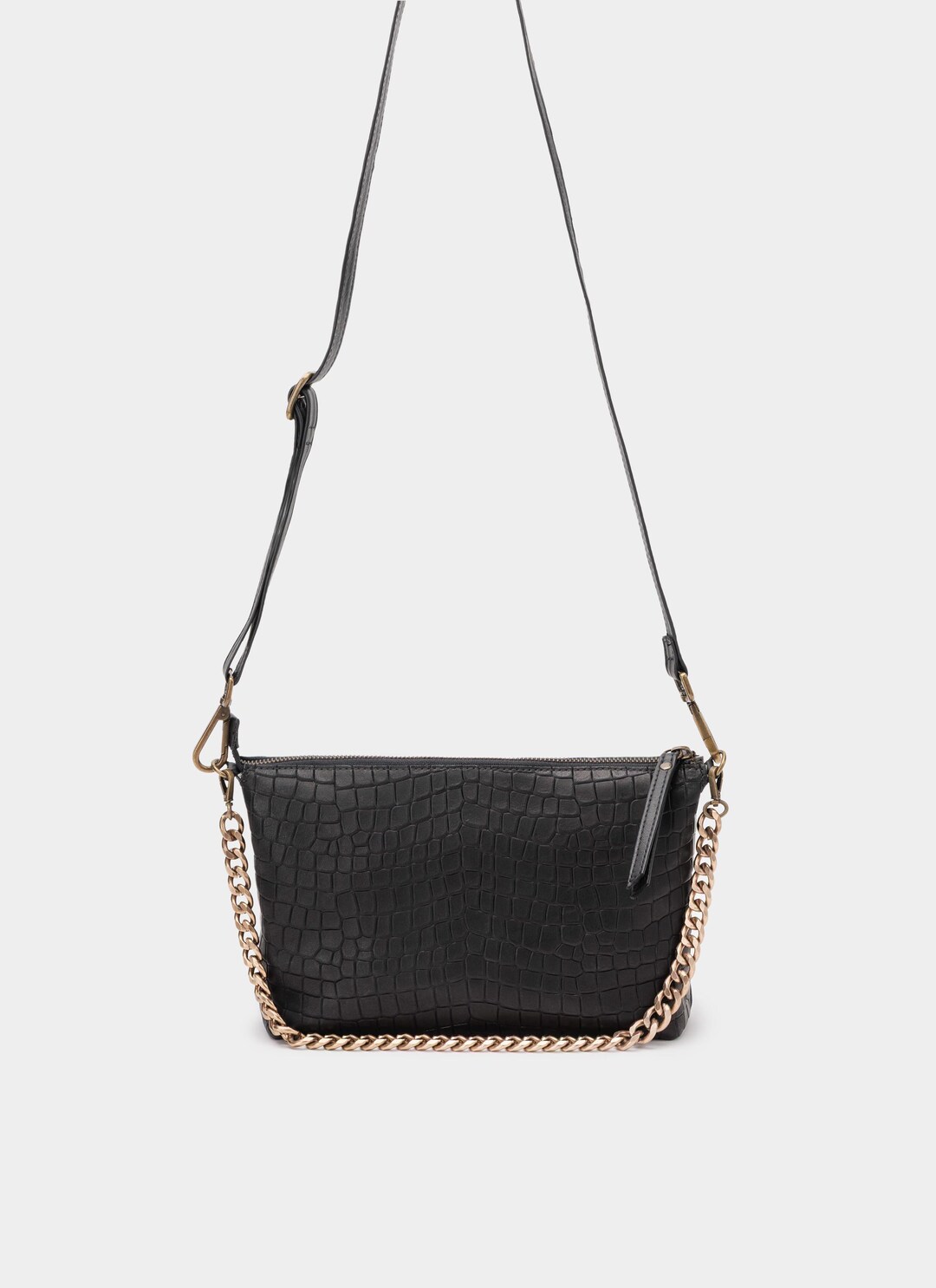Black Croc Leather Bag, Convertible Shoulder Purse With Chain Strap ...