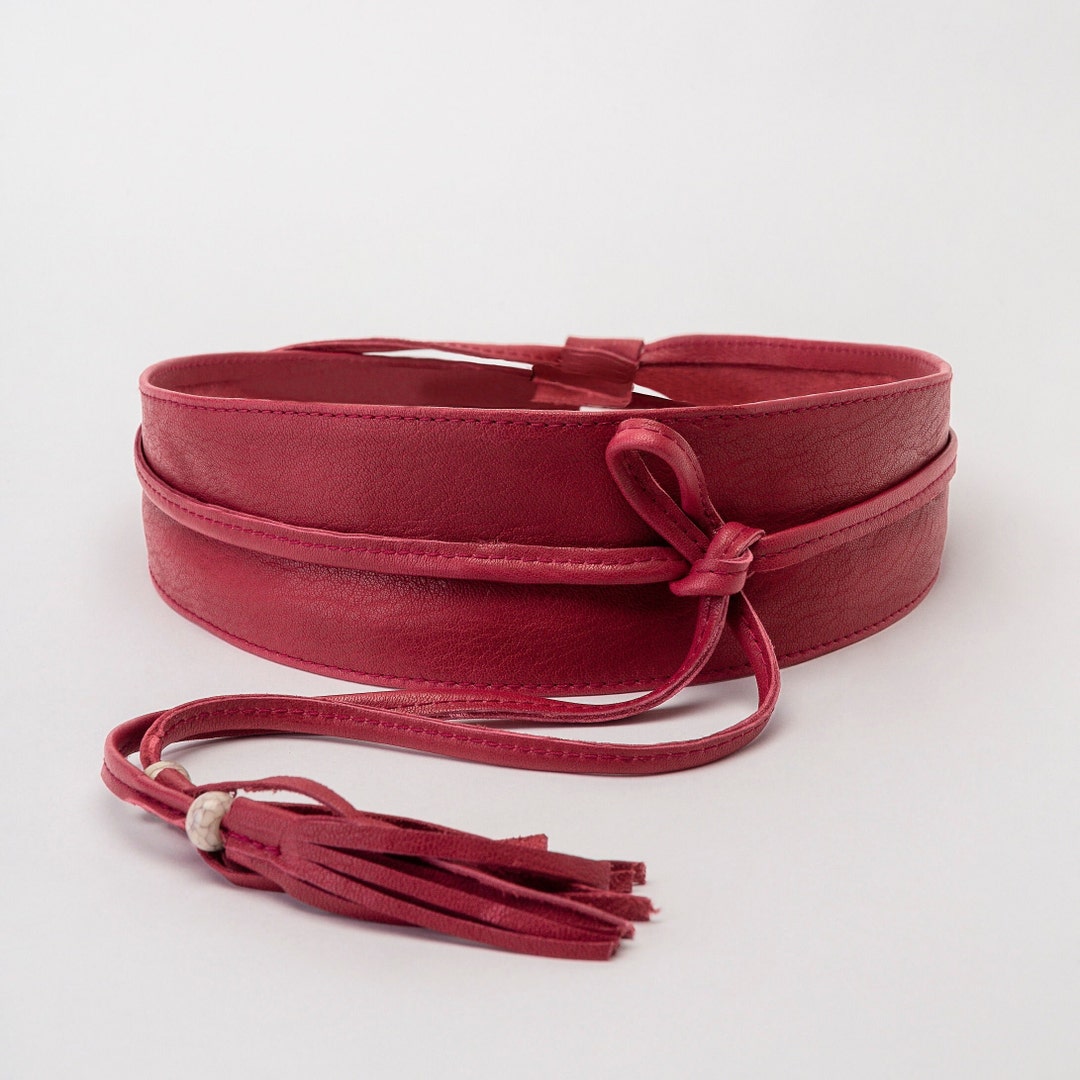 Red Leather Obi Belt With Tassels, Wide Wrap Waist Belt for Dresses - Etsy