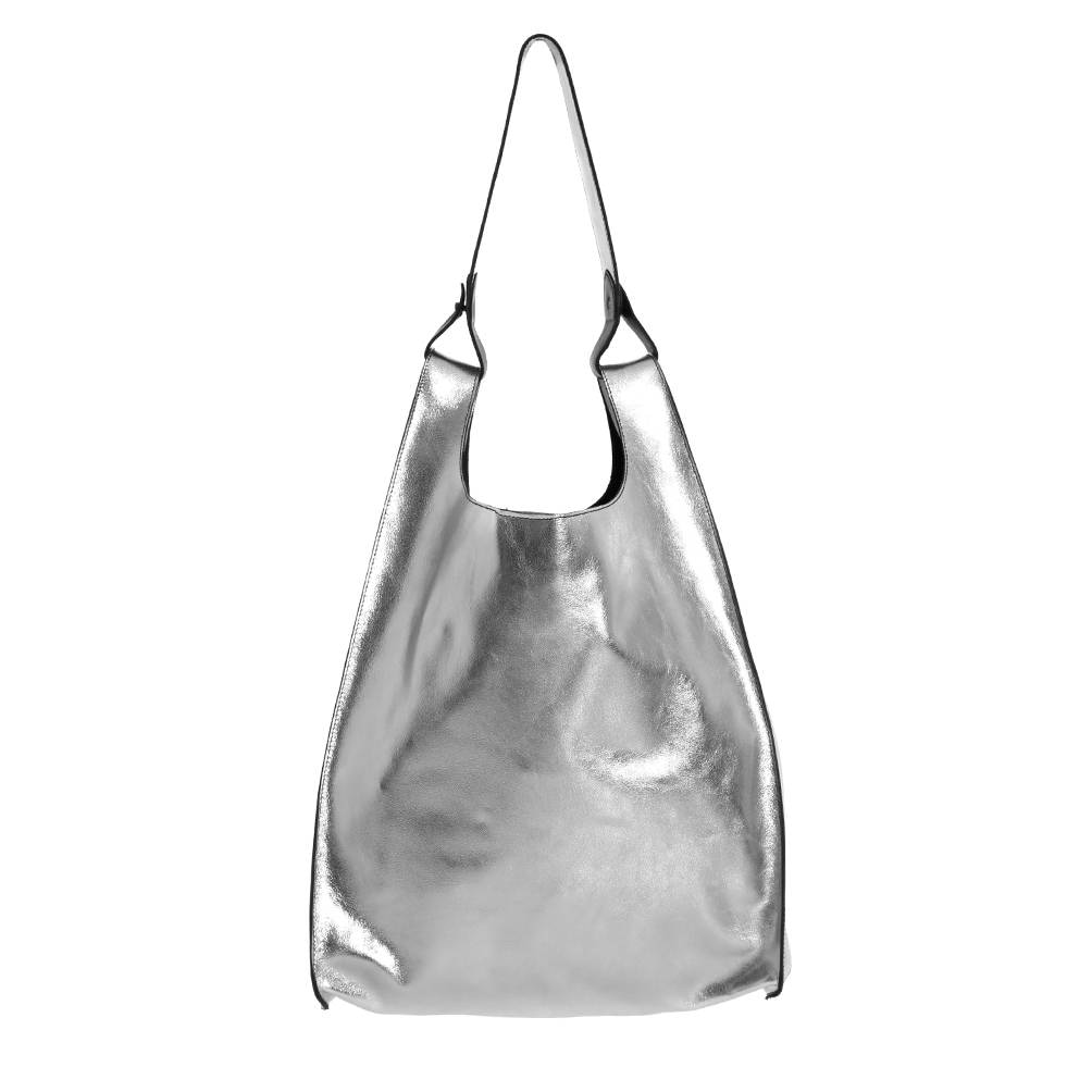 Silver Leather Tote Bag, Metallic Handmade Handbag, Over the Shoulder ...