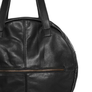 Black Round Leather Bag, Circle Leather Purse, Black Roomy Shoulder Bag ...