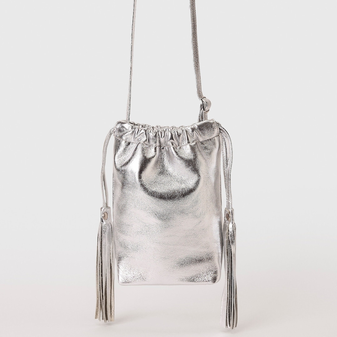 Silver Evening Bag, Metallic Leather Bag, Silver Crossbody Bag, Wedding ...