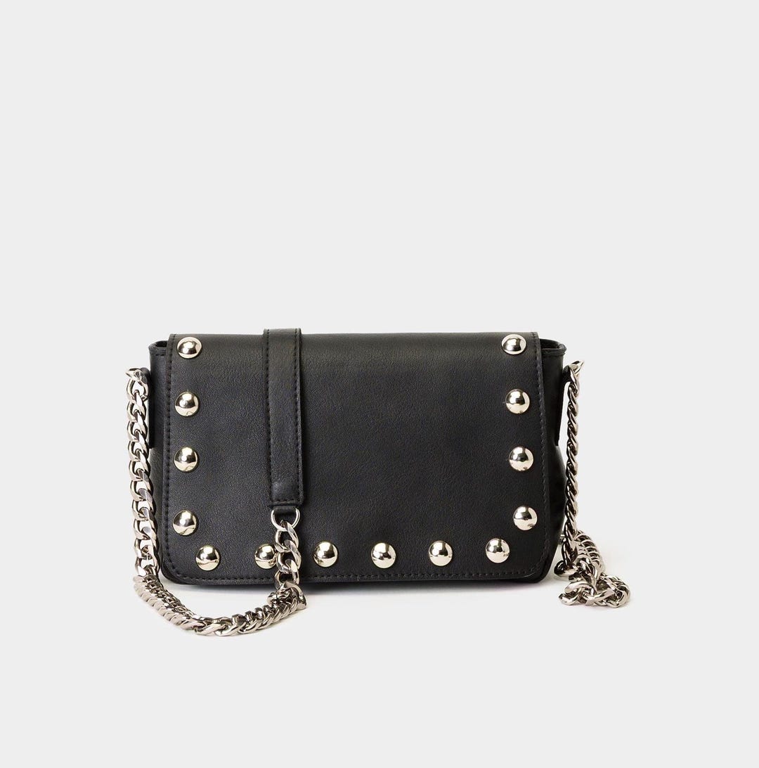 Studded Black Leather Mini Purse, Handmade Chain Crossbody Bag - Etsy