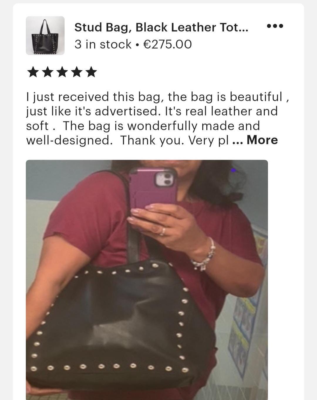 Stud Bag, Black Leather Tote, Studded Leather Bag, Full Grain Leather ...