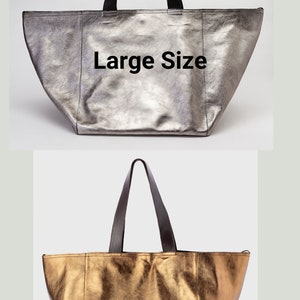 Extra Large Tote Bag, Silver Leather Tote, Oversized Bag Handmade With ...
