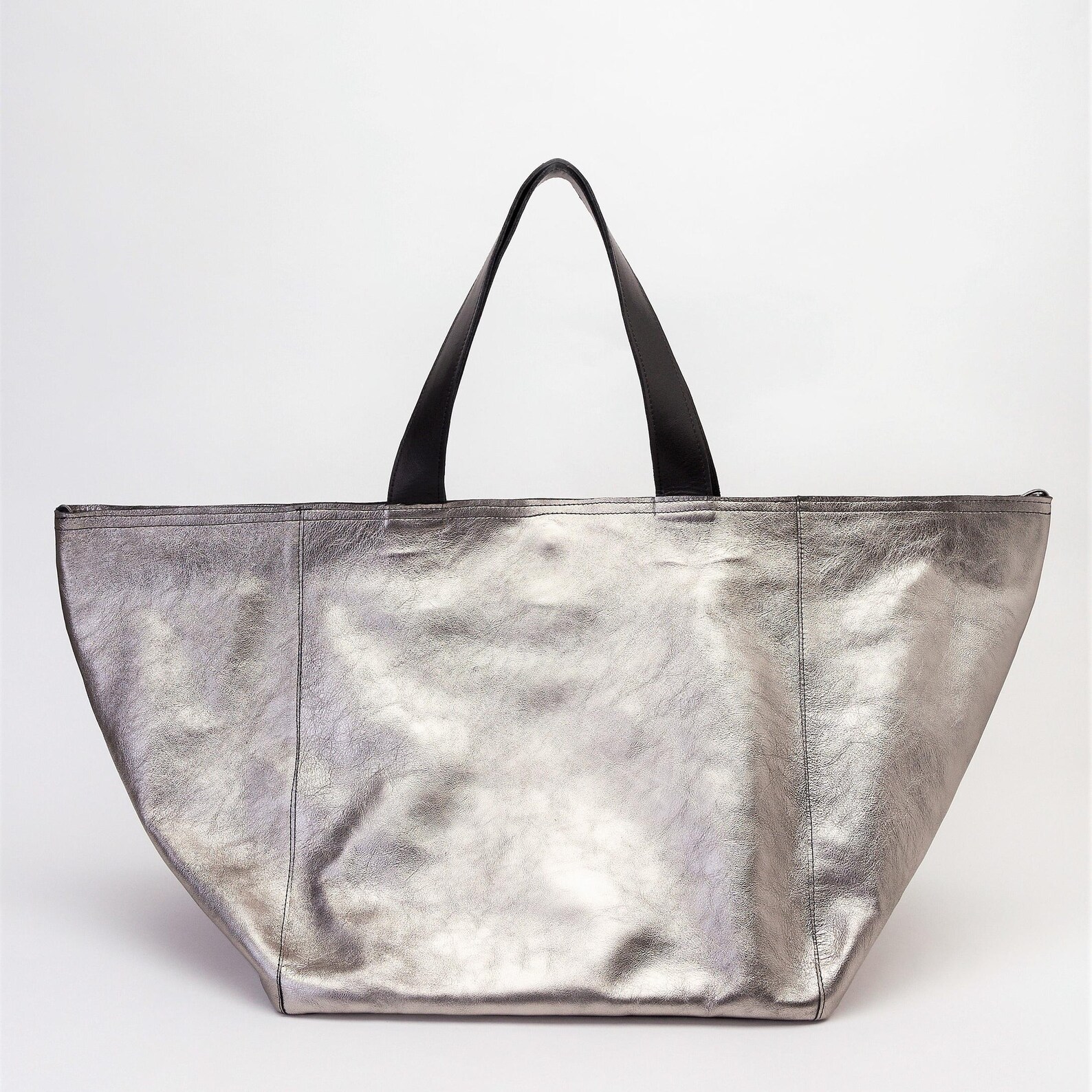 Extra Large Tote Bag, Silver Leather Tote, Oversized Bag Handmade With ...