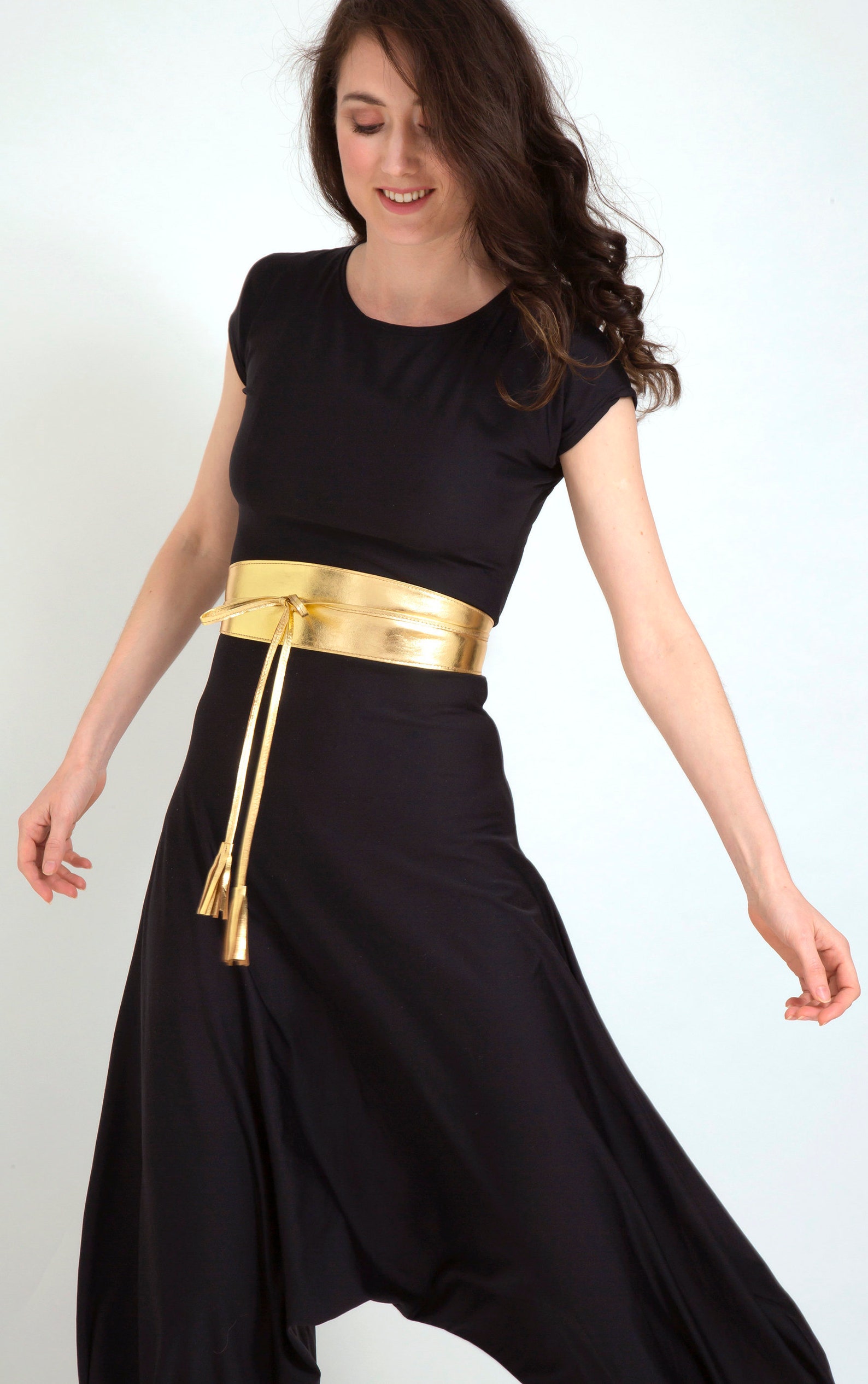 Gold Waist Belt Metallic Leather Obi Belt Wide Gold Belt - Etsy