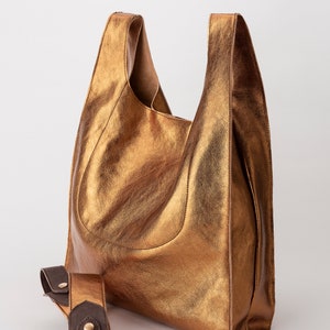 Gold Leather Tote, Metallic Leather Bag, Golden Tote Bag, Gold Leather ...