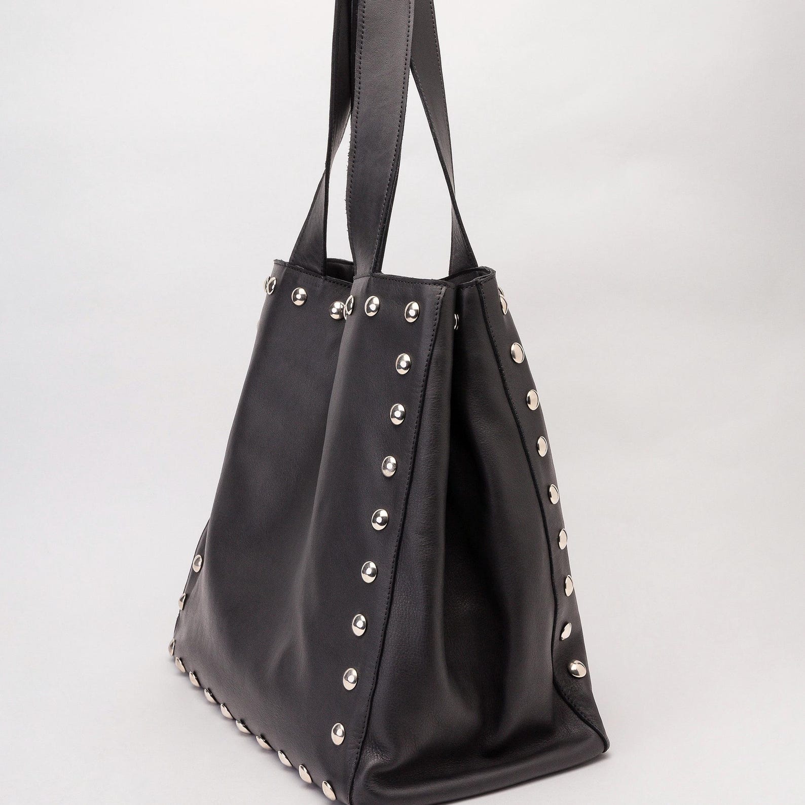 Handmade Studded Black Leather Tote Bag, Full Grain Leather - Etsy