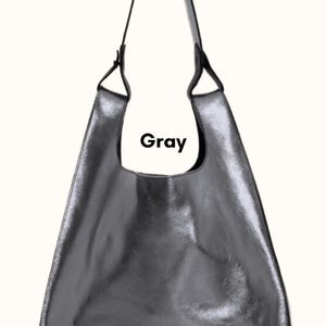 Silver Leather Tote Bag, Metallic Leather Tote, Silver Handbag, Over ...