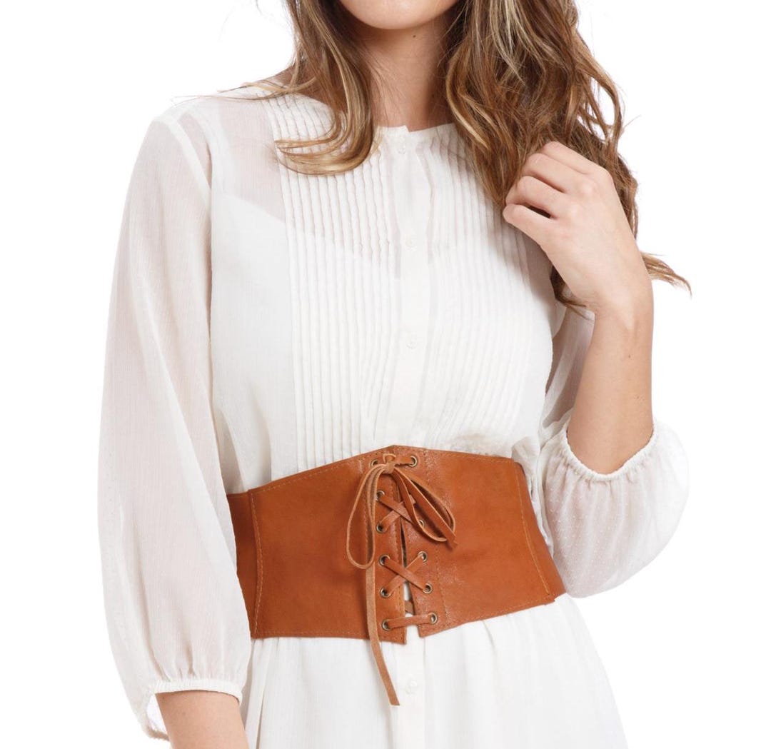 Brown Elastic Corset Belt for Women, Soft Leather Waist Shaper, Wide ...