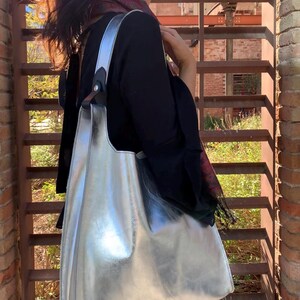 Silver Leather Tote Bag, Metallic Leather Tote, Silver Handbag, Over ...