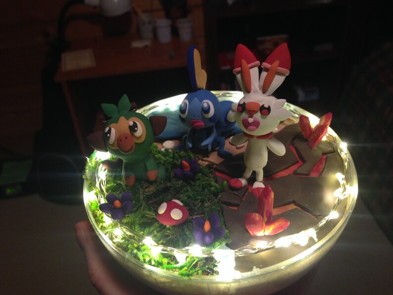 Galar Starters pokeball terrarium Scorbunny Grookey | Etsy