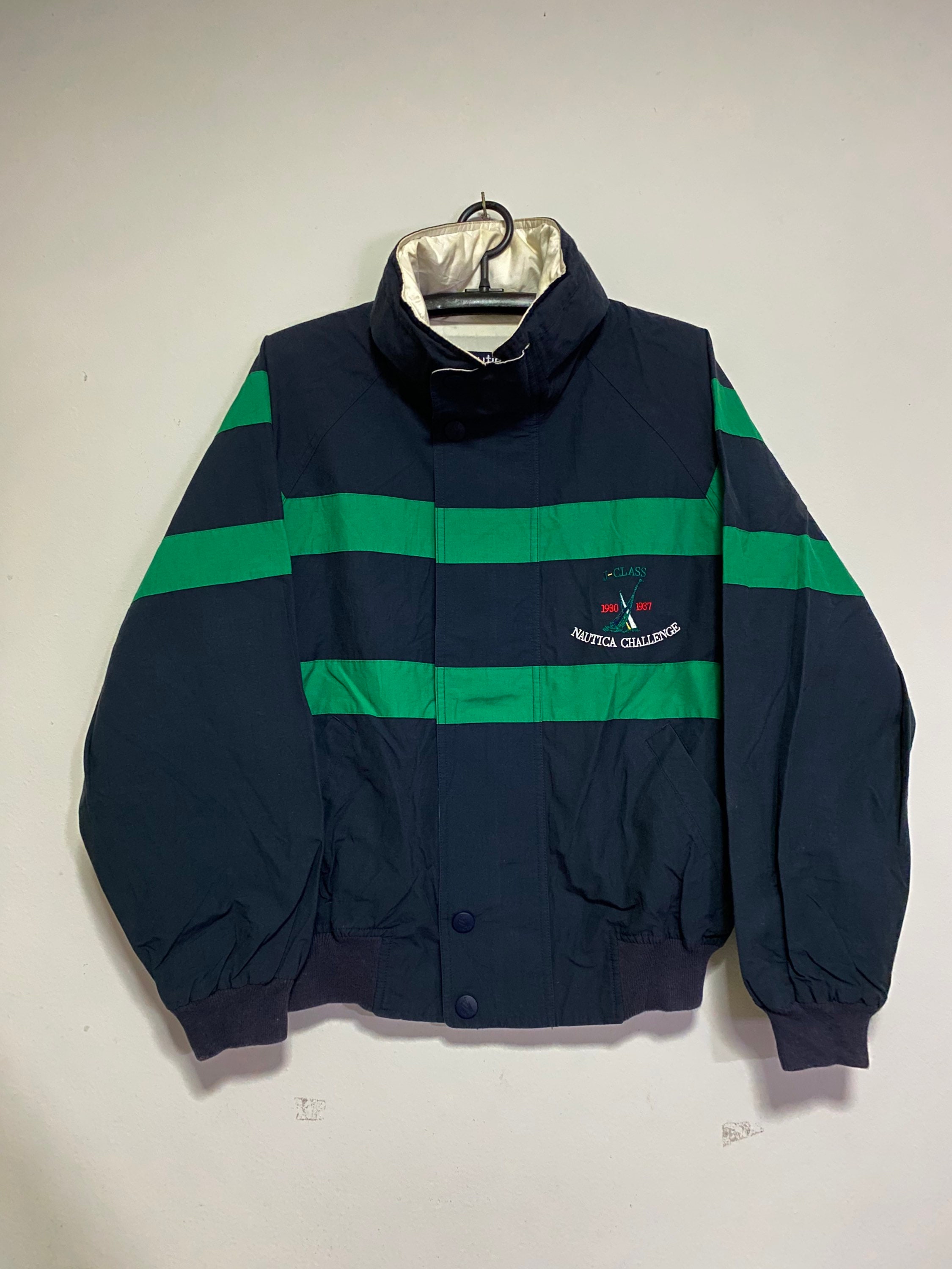 Vintage 90s Nautica Jacket windbreaker mens large green hood boating ...