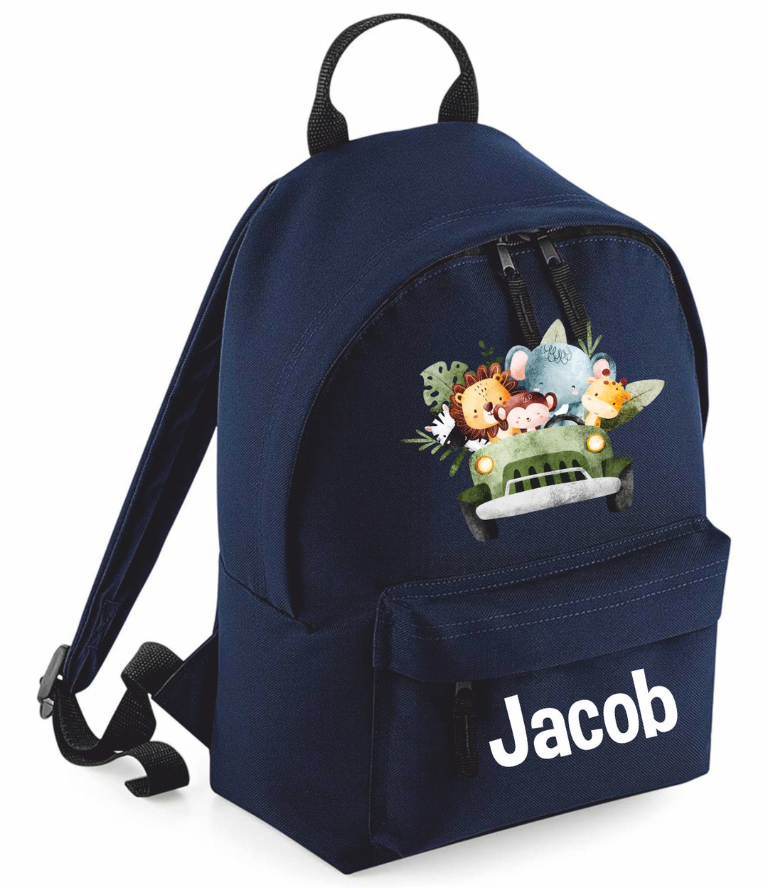 Personalised Safari Animals in a Car, Zebra, Elephant Backpack Rucksack ...
