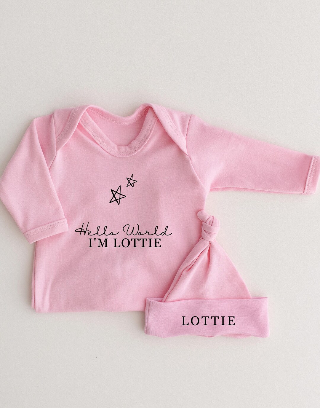 Personalised Hello World Babygrow - Pink With Hat -baby Girl- Baby Grow ...