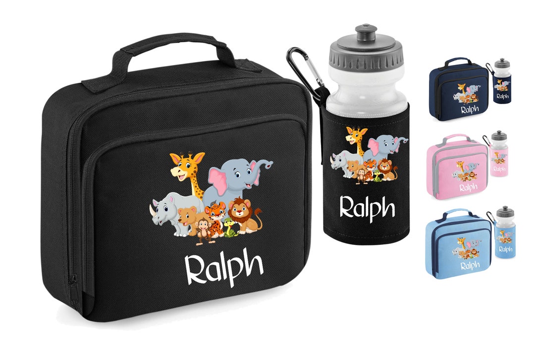 Personalised Safari/zoo Animals Lunch Box and Water Bottle With Holder ...