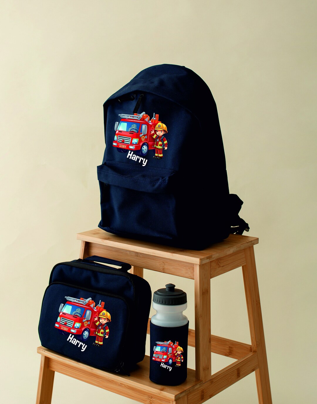 Personalised Firefighter and Fire Engine Name Backpack Rucksack Water ...