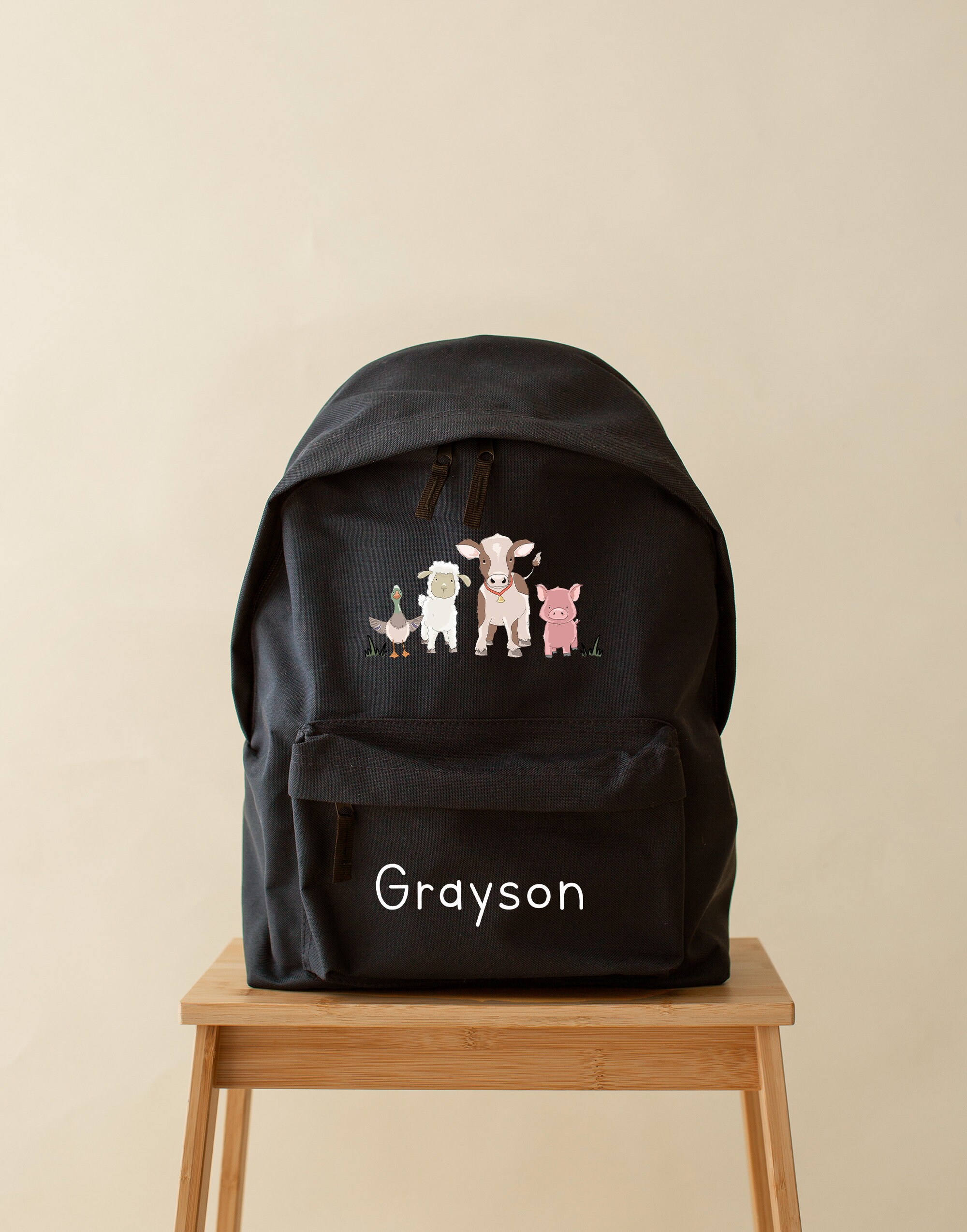 Personalised Farm Animals Backpack Rucksack, 2 Sizes Girls Boys School ...