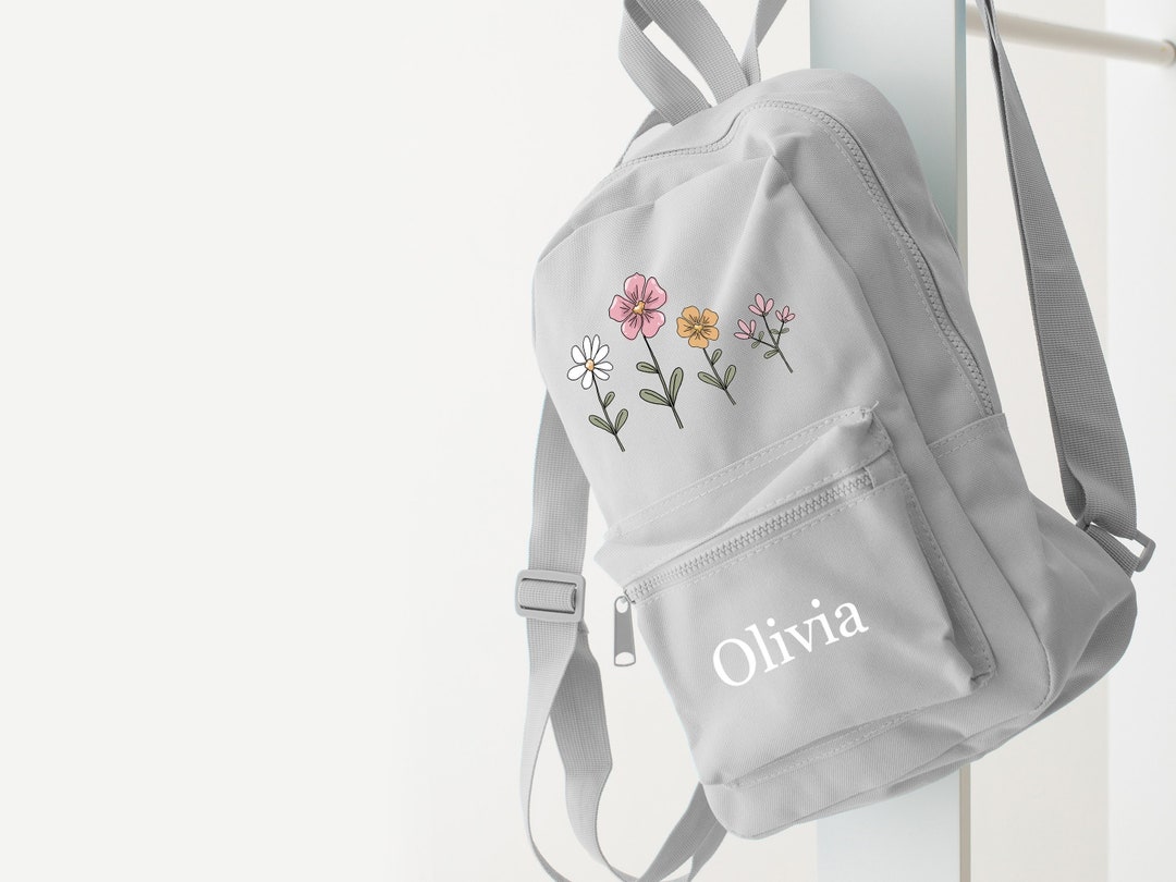 Personalised Flowers Backpack Rucksack Colourful Pink Flowers Back to ...