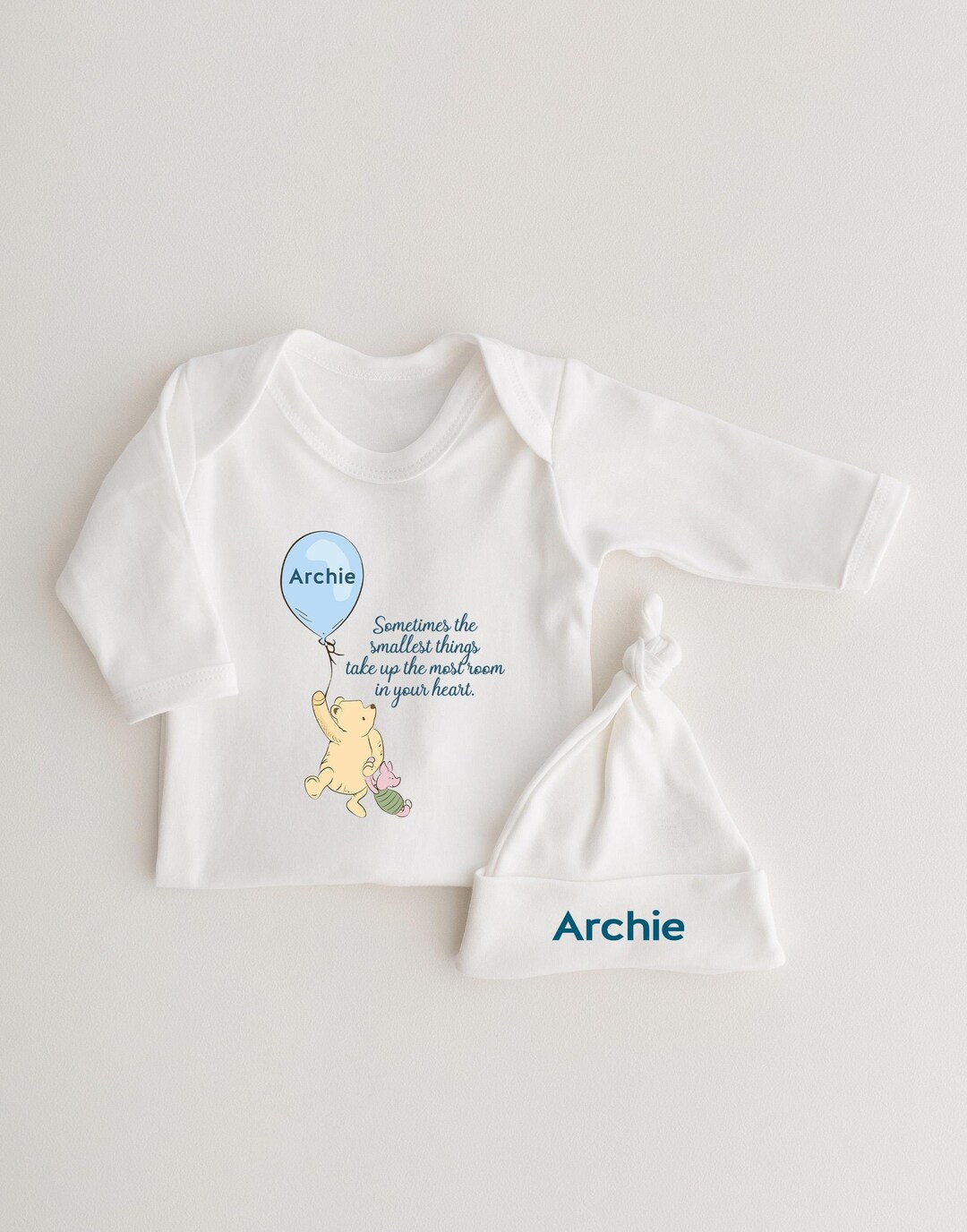 Personalised Classic Winnie Boys Set, Babygrow and Hat,hello World ...