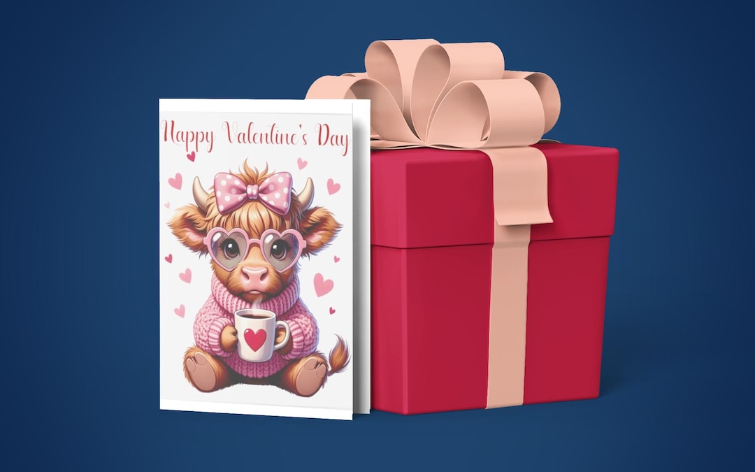 Cute Valentines Day Card | Highland Cow Valentine Card | Funny Cow Love ...