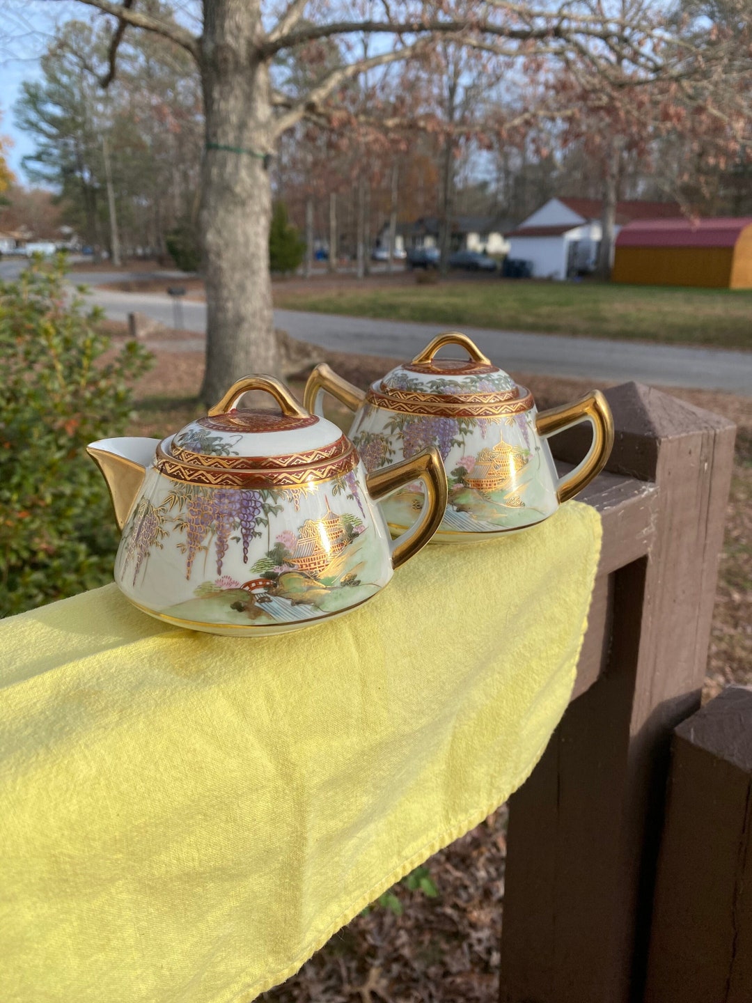 Japanese Kutani Fine China Cream and Sugar Set in Wisteria Pattern - Etsy