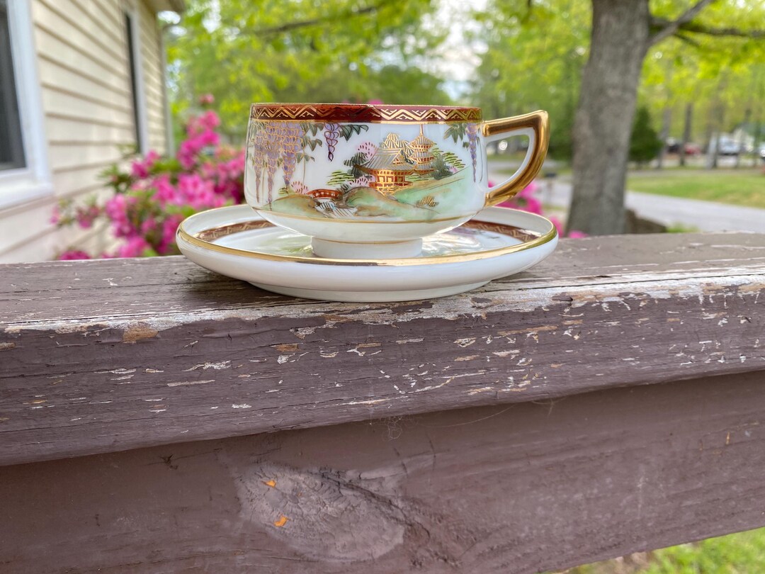 Kutani Fine China Cup and Saucer Set Wisteria Pattern Japan - Etsy