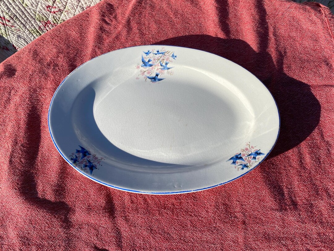 Antique Large Blue Bird China Platter by Thompson Pottery 15.5 Inches ...