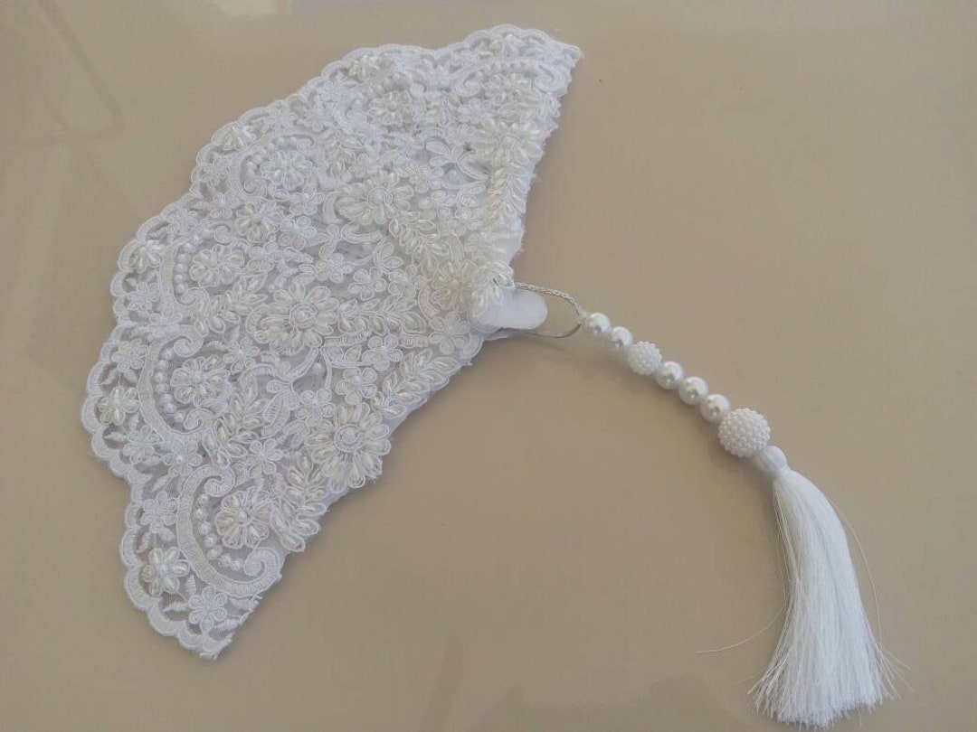 White Lace Fan for Wedding, Non Folding White Hand Fan, Wedding ...