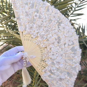 Ivory hand fan Non Folding Off white Lace fan Wedding fan Bridal fan Ivory bride hand fan