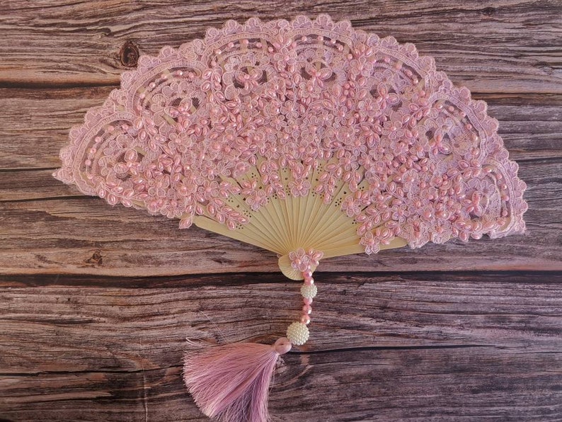 Pink Wedding Fan Non Folding Bridal Fans Lace Fan for - Etsy