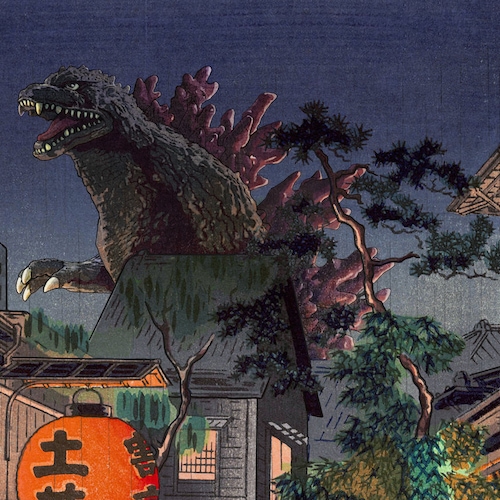 Godzilla Temple Japanese Woodblock Print | Etsy