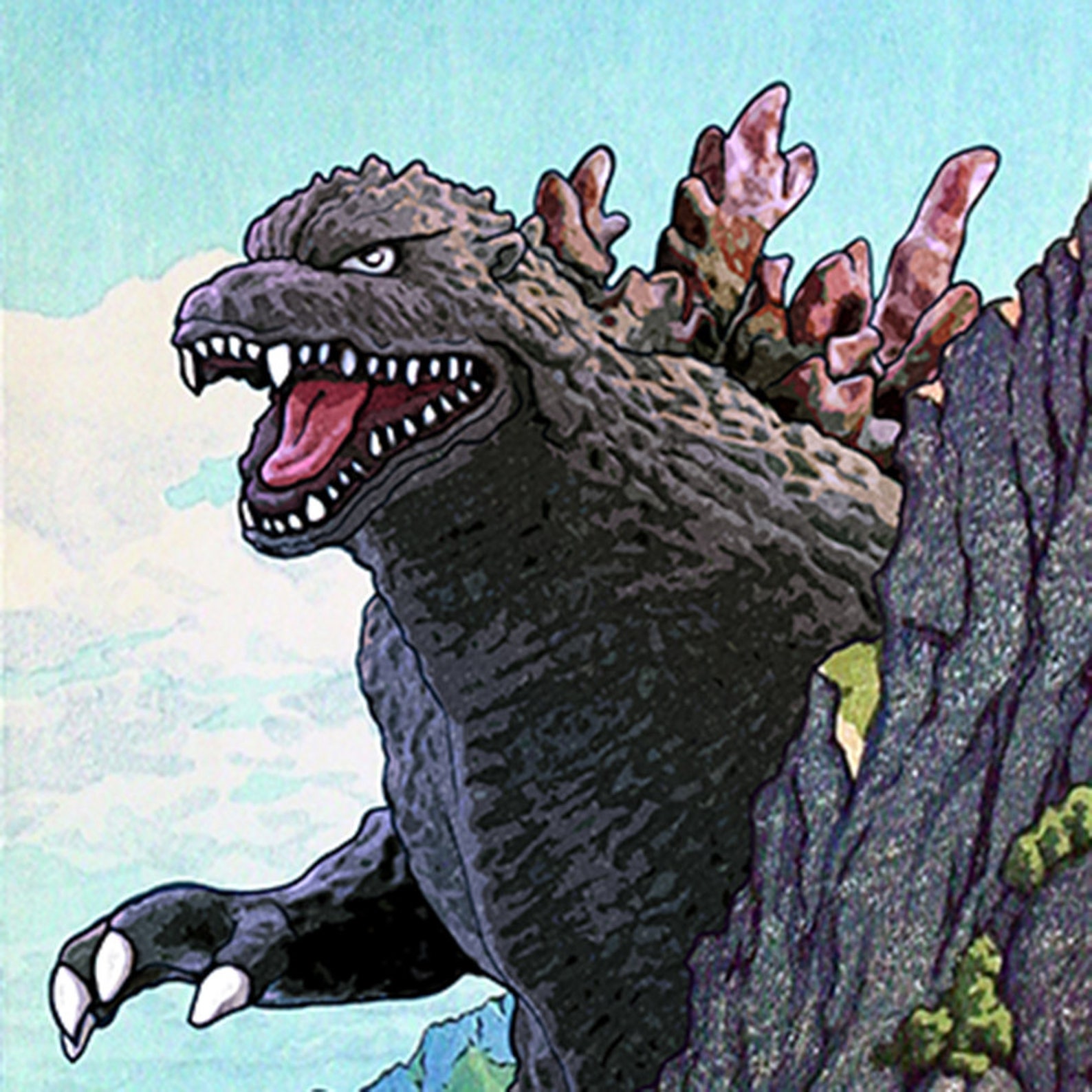 Godzilla Mountain Japanese Woodblock Print - Etsy