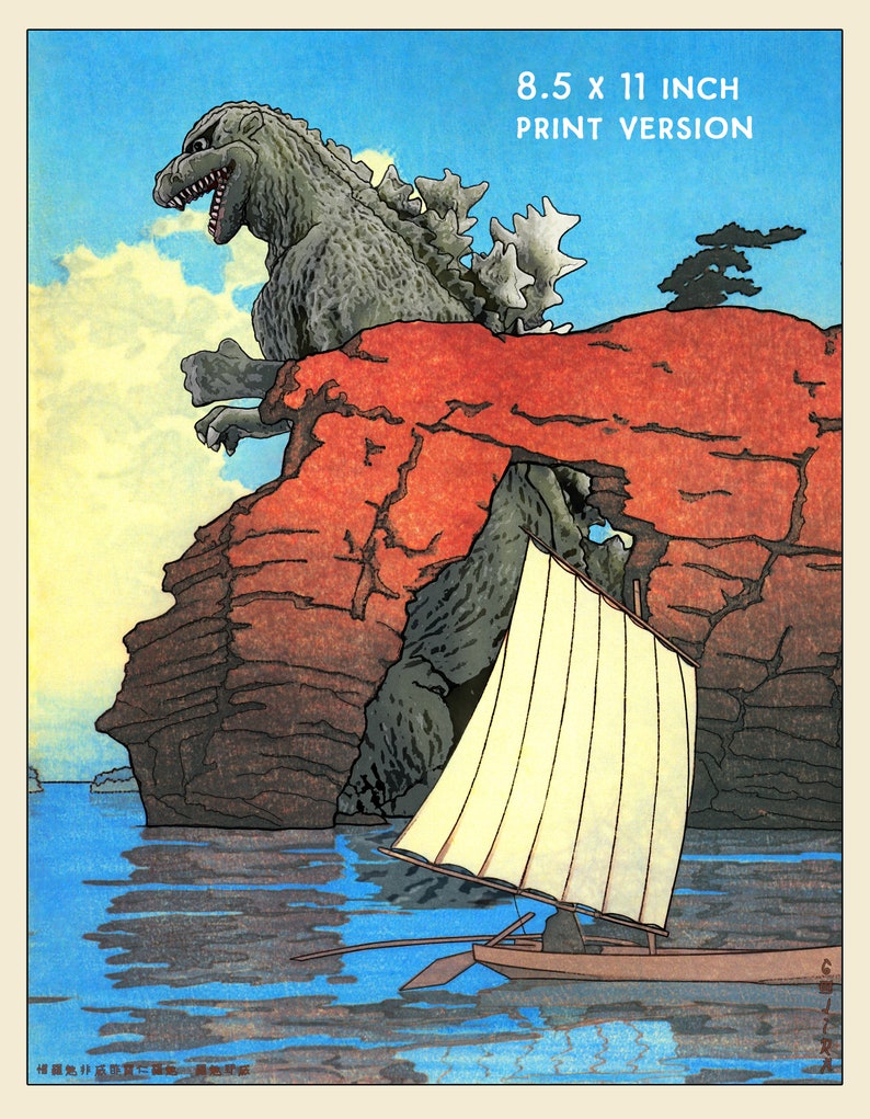 Godzilla Bay Japanese Woodblock Print - Etsy