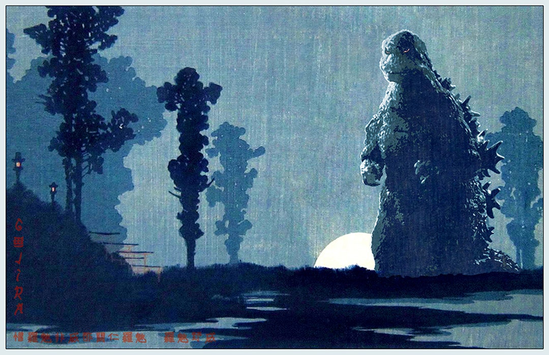 Godzilla Blues Japanese Woodblock Print - Etsy