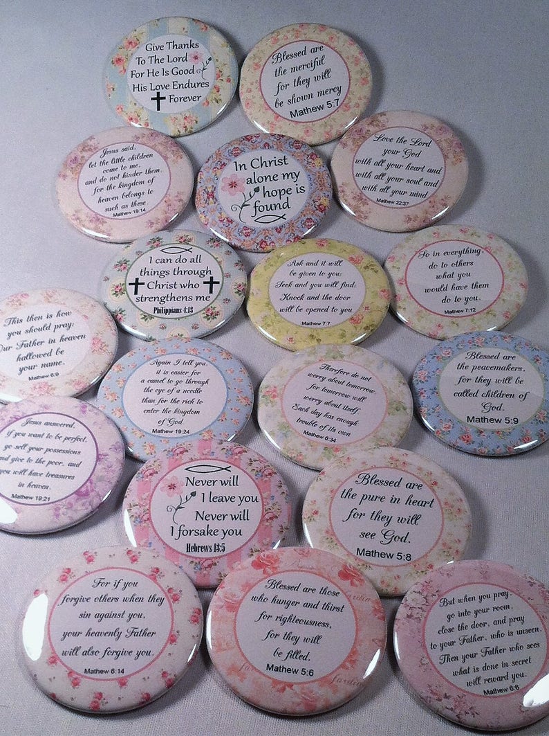 6 Bible Verse Pins 2.25 Religious Bible Verse Buttons | Etsy