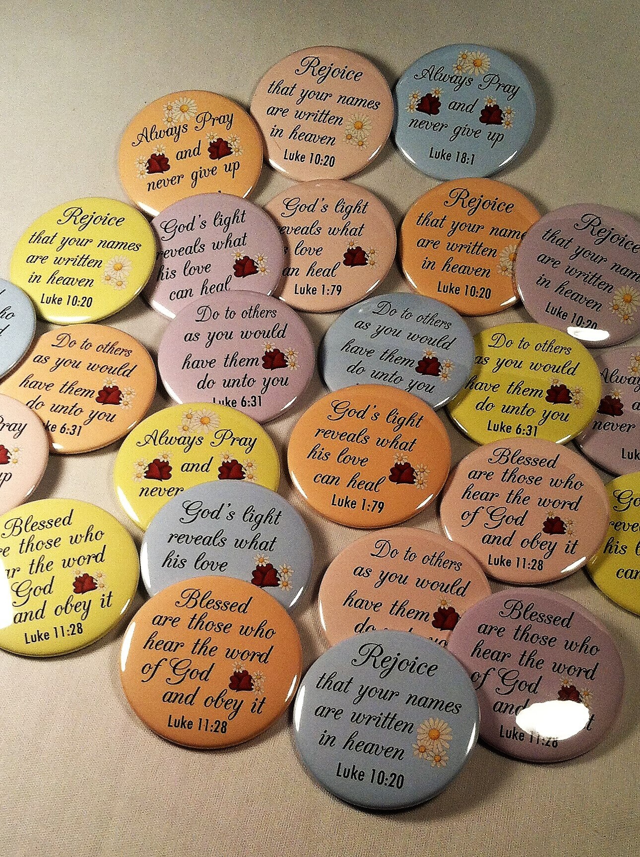 6 Bible Verse Pins 2.25 Religious Bible Verse Buttons | Etsy