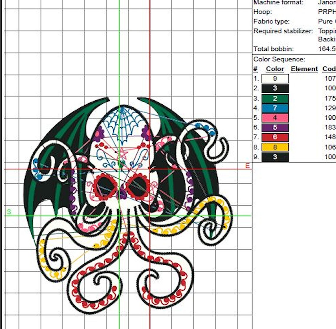 Cthulhu Sugar Skull Machine Embroidery - Etsy
