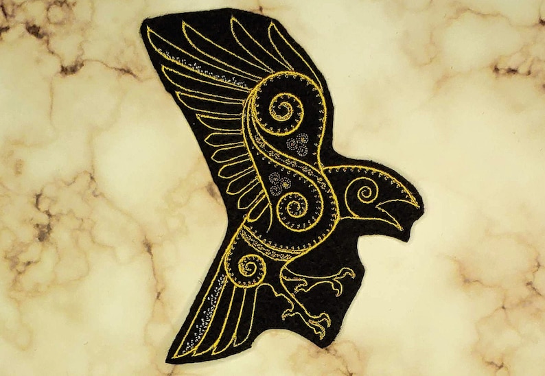 PATCH Golden Raven Flying - Etsy