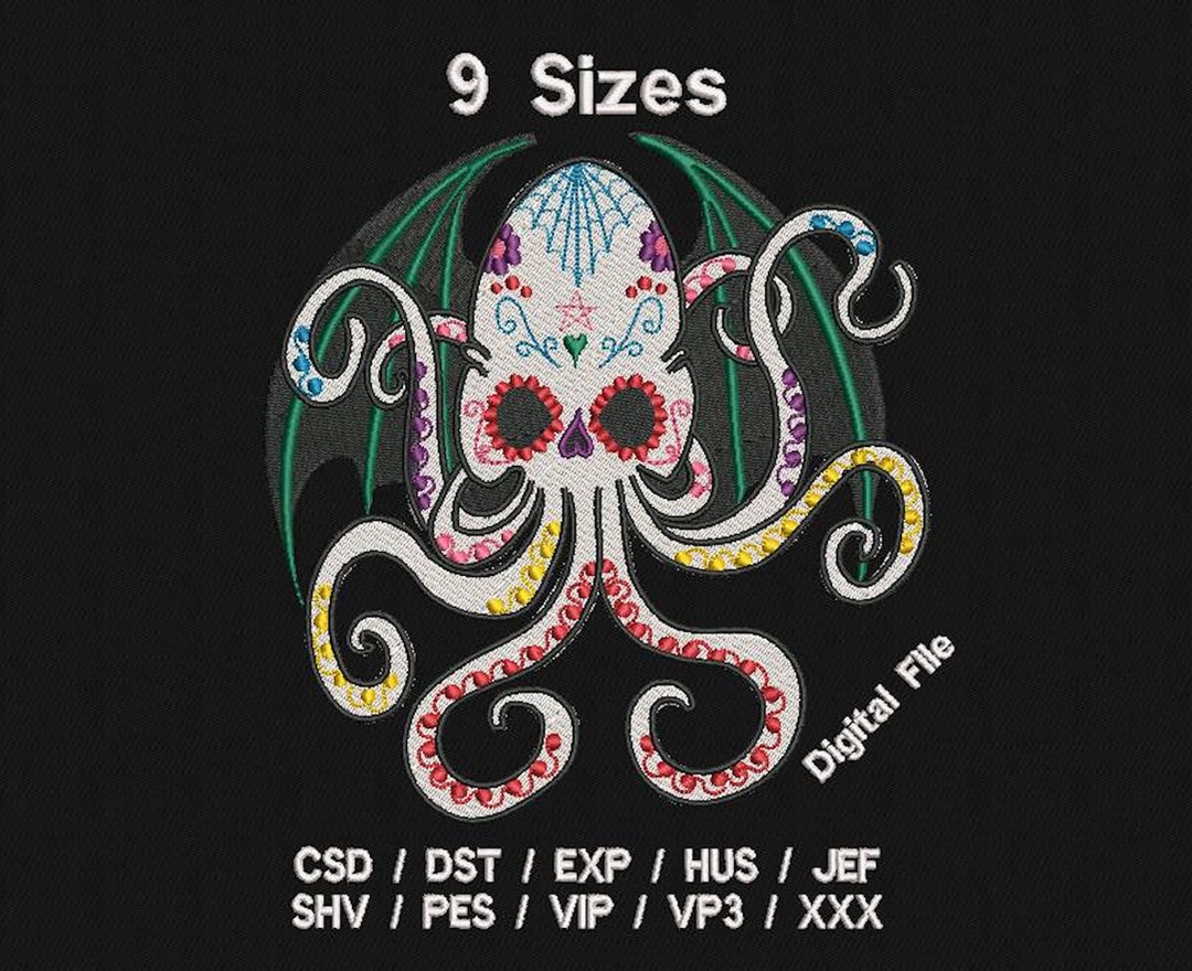 Cthulhu Sugar Skull Machine Embroidery - Etsy
