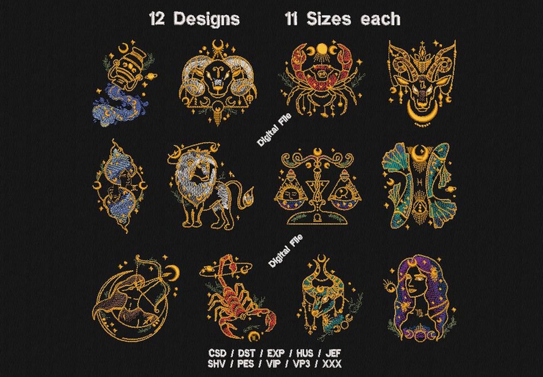 Zodiac Bundle 12 Designs 11 Sizes Machine Embroidery - Etsy