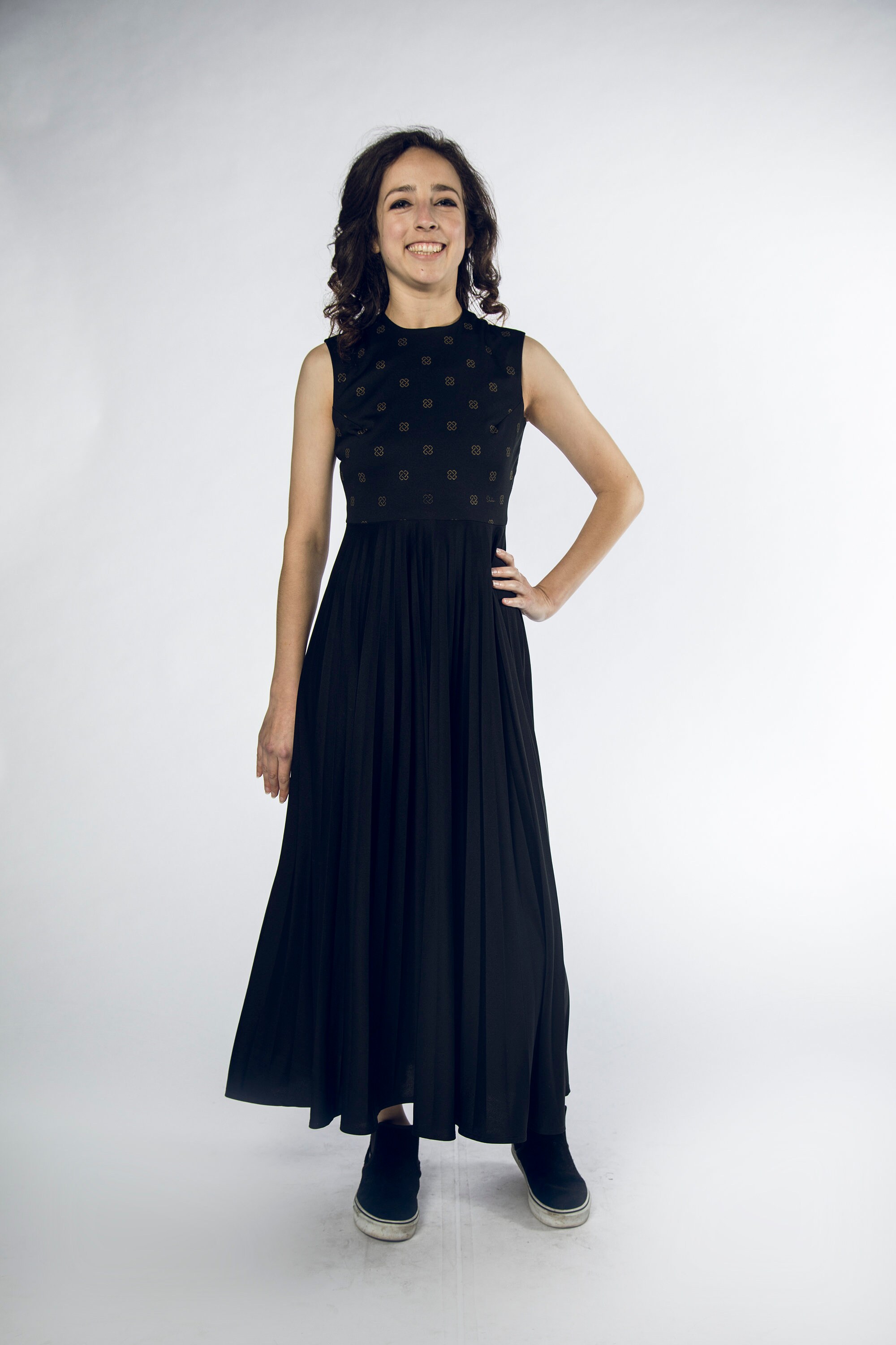 Amazing 1970s Black Alfred Shaheen Maxi Empire Sleeveless Dress With ...