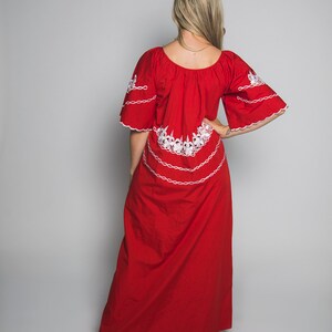 70's Red Hawaiian Embroidered Moomoo Dress Dead Stock Mystical Fashions ...