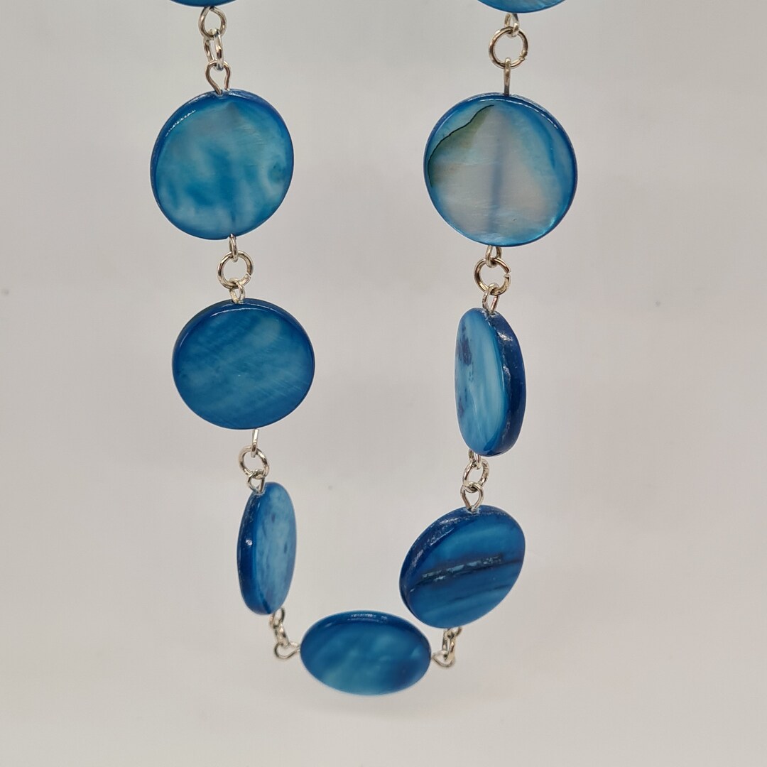 Blue shell rosary link necklace Blue shell coins necklace - Etsy.de