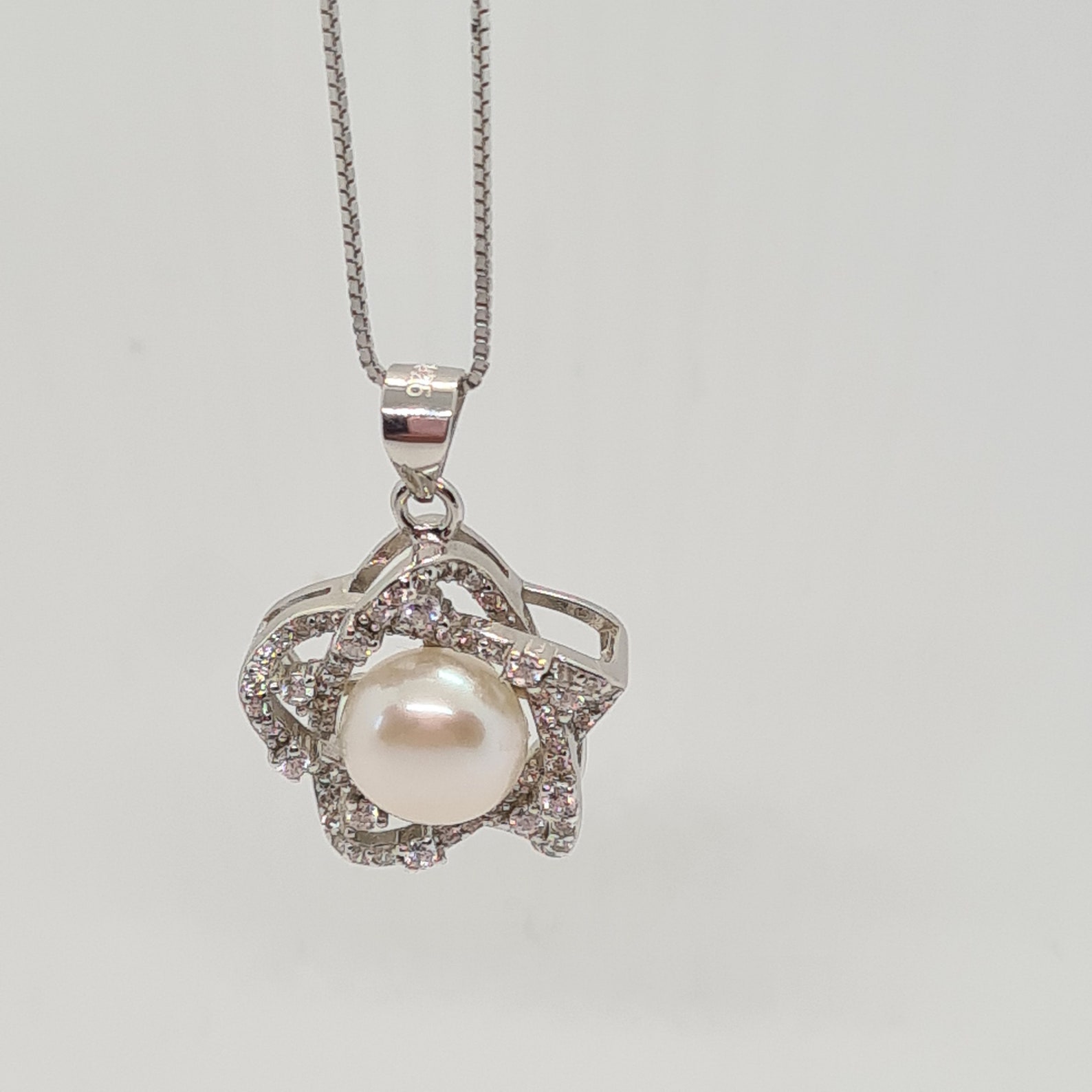Cubic Zirconia And Pearl Pendant Freshwater Pearl Pendant Necklace Cz