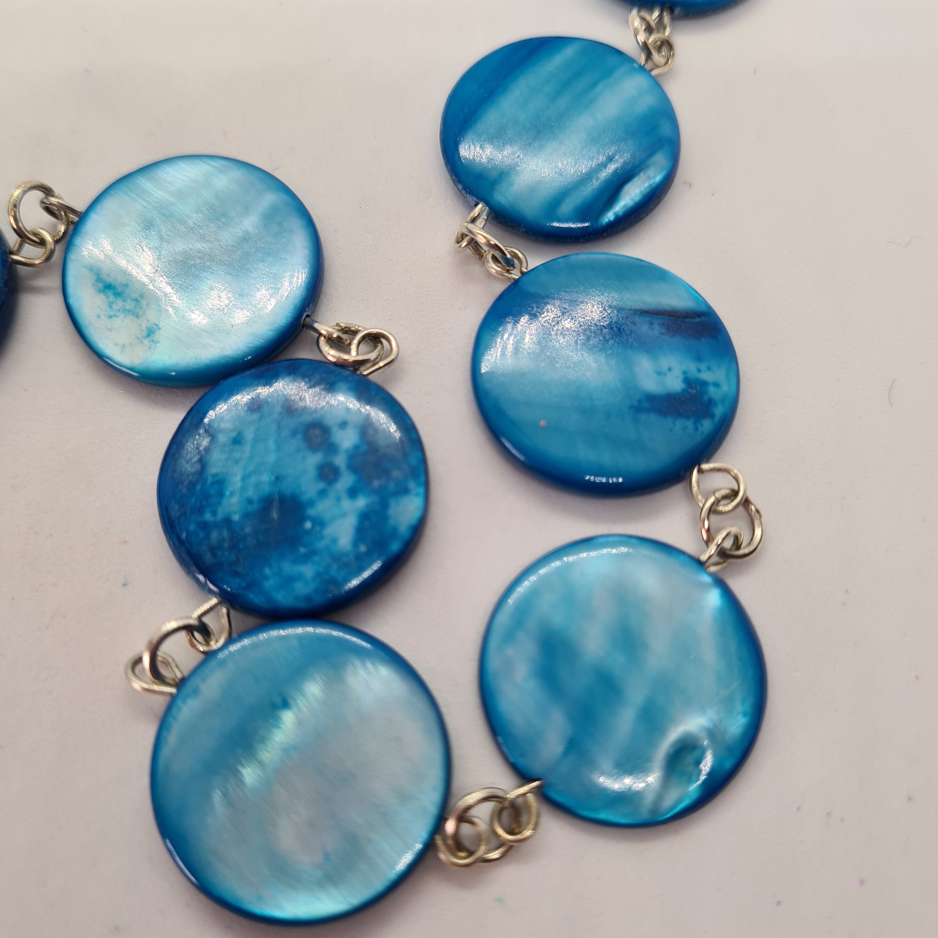 Blue shell rosary link necklace Blue shell coins necklace - Etsy.de