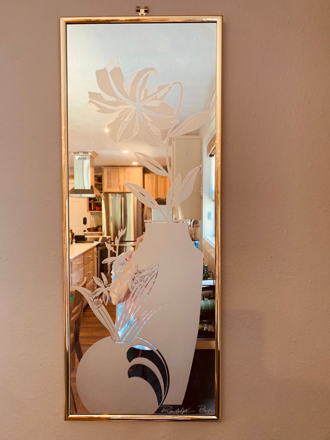 Vintage 80s Medium Size Long Rectangle Frosted Flower Frame Mirror ...