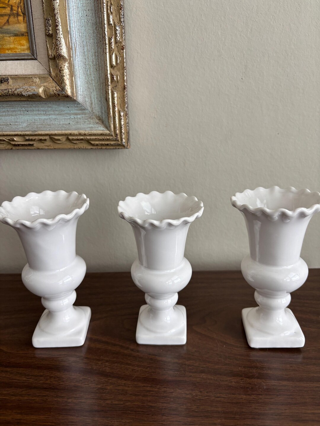 SET of THREE Small Vintage Fluted White Ceramic Vases/vintage Vases ...