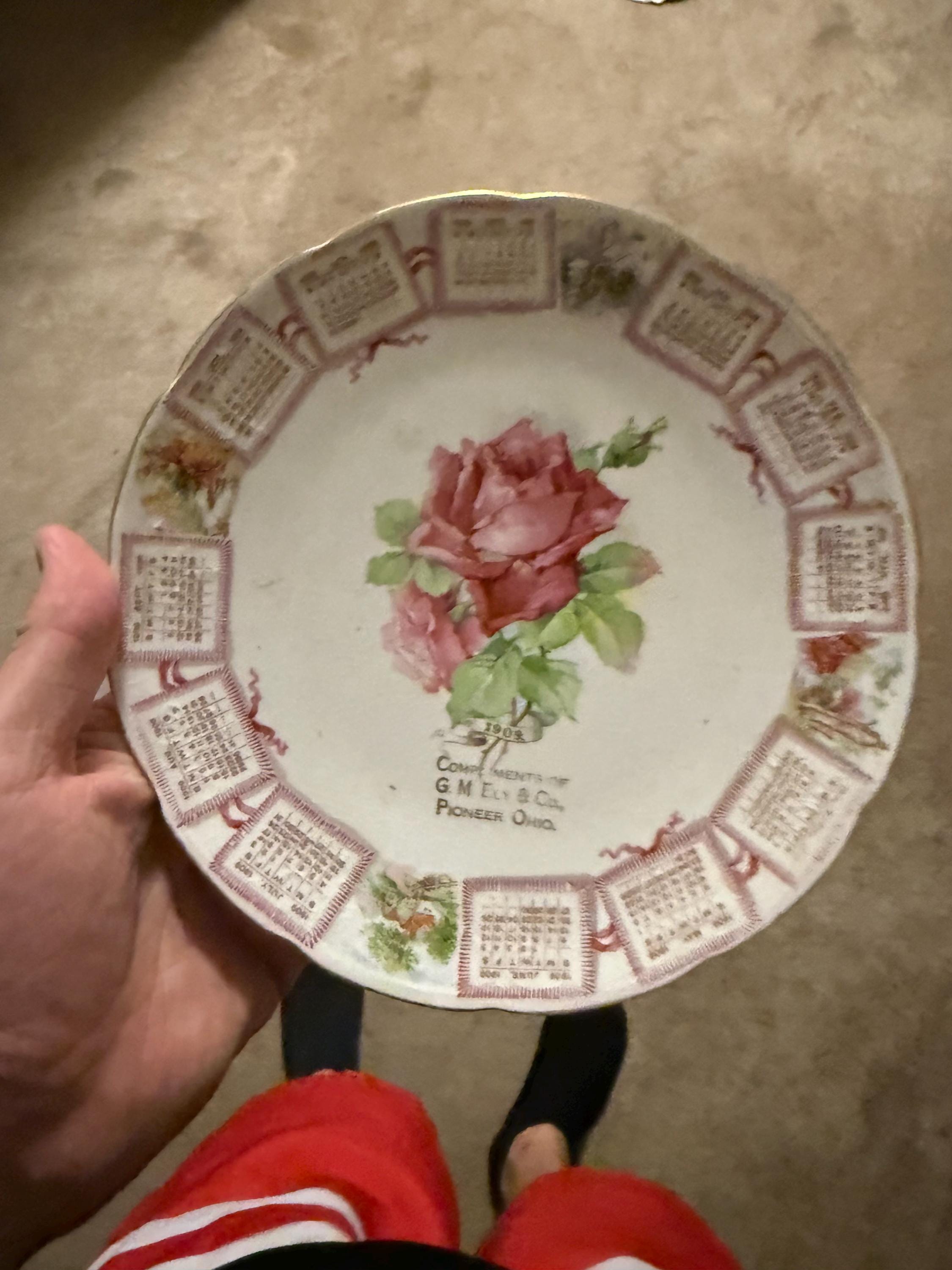 The WM. Brunt Pottery Company Antique 1909 Calendar Plate With Roses GM ...