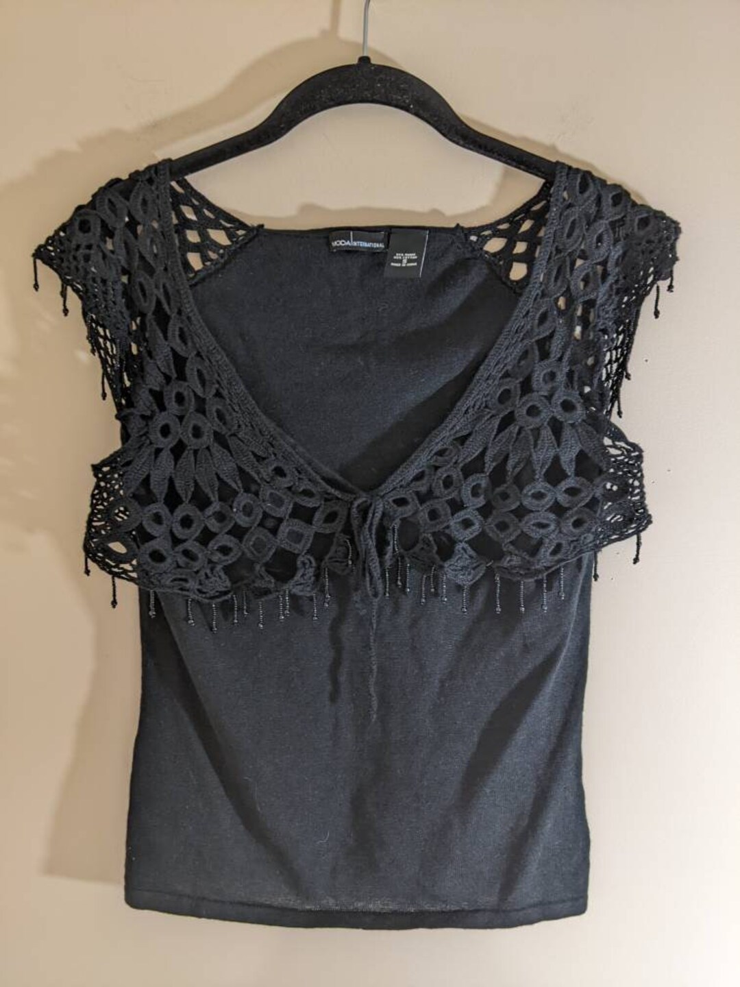 Black Tank Top With Overlay Crochet and Beads - Etsy